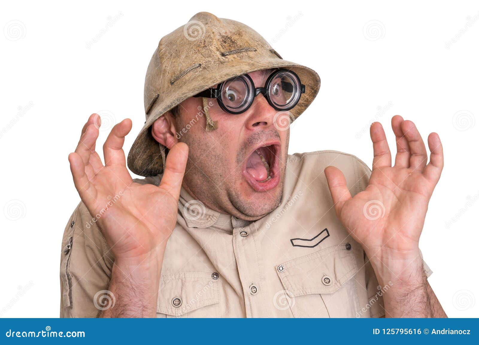 Scared Explorer Woman With Helmet Isolated On White Royalty-Free Stock ...