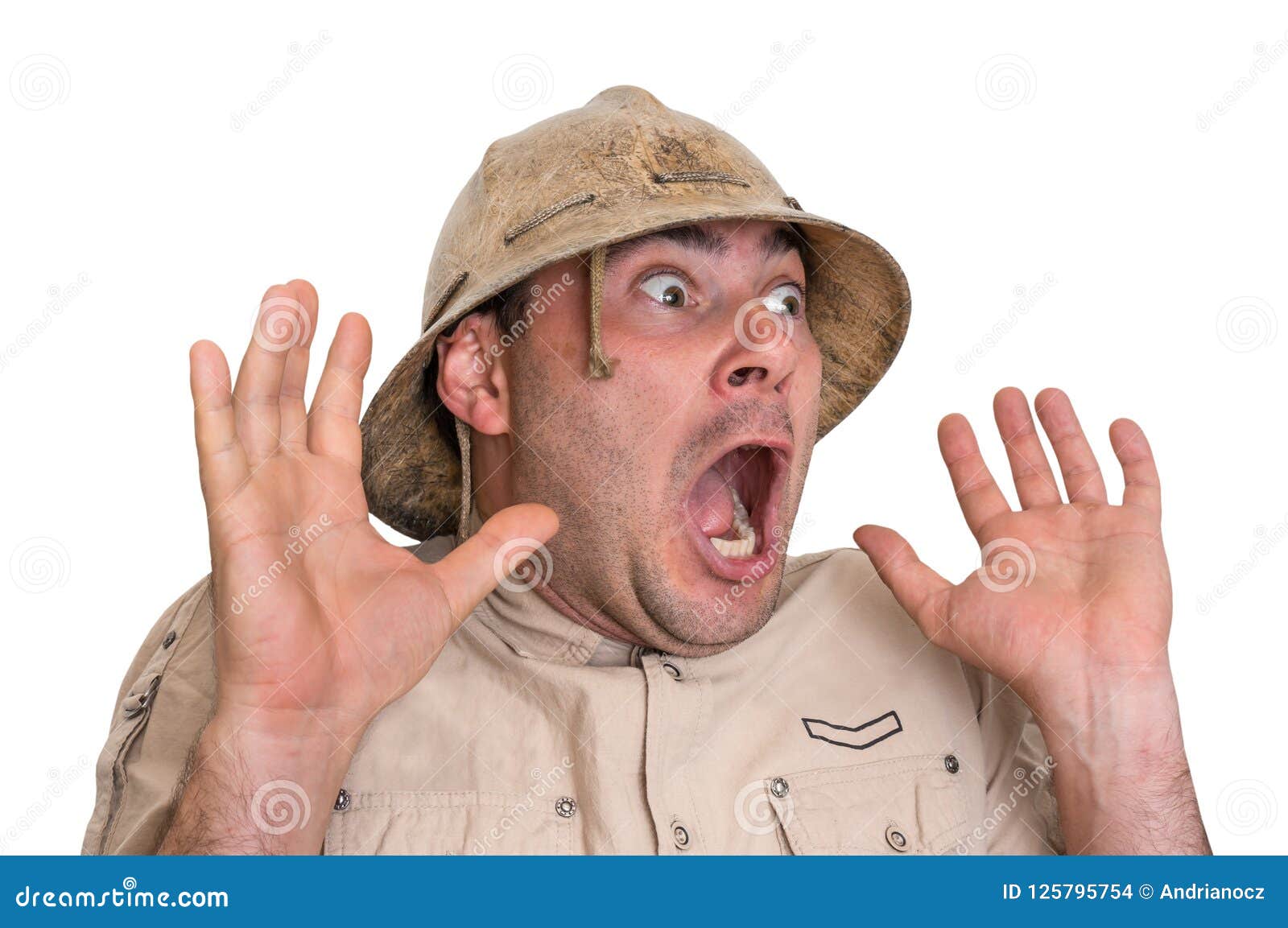 Scared Explorer Woman With Helmet Isolated On White Royalty-Free Stock ...