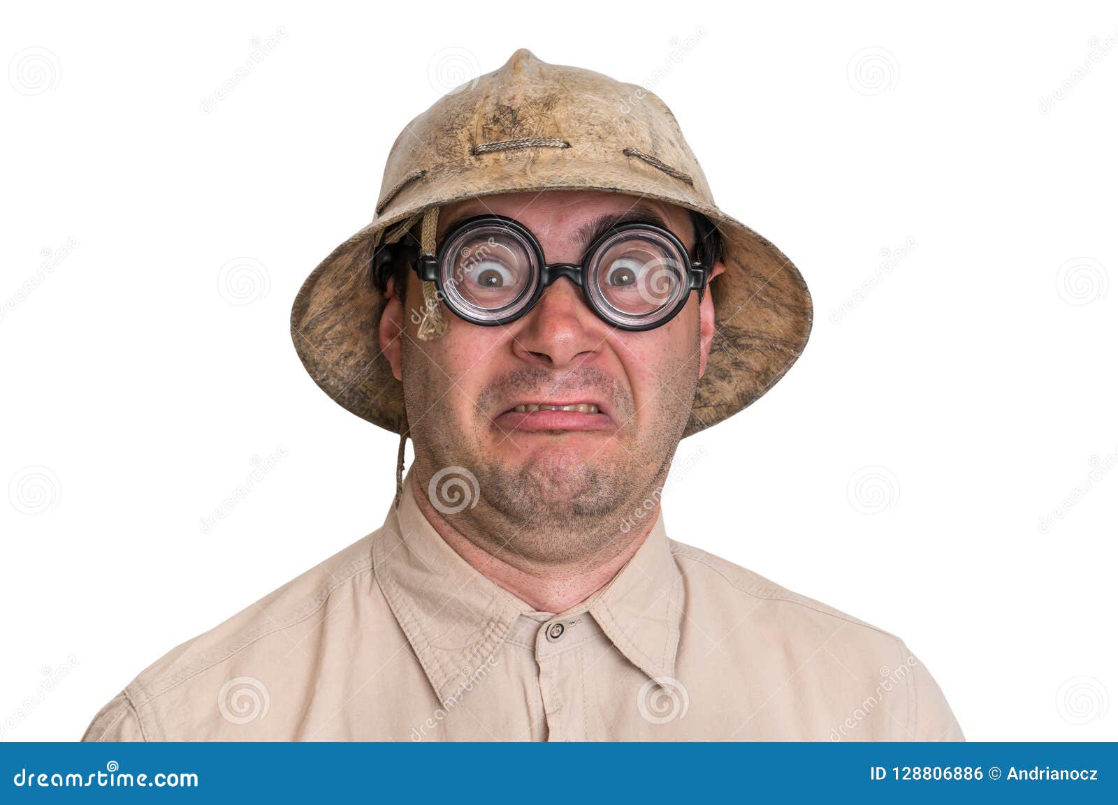 Scared Explorer Woman With Helmet Isolated On White Royalty-Free Stock ...