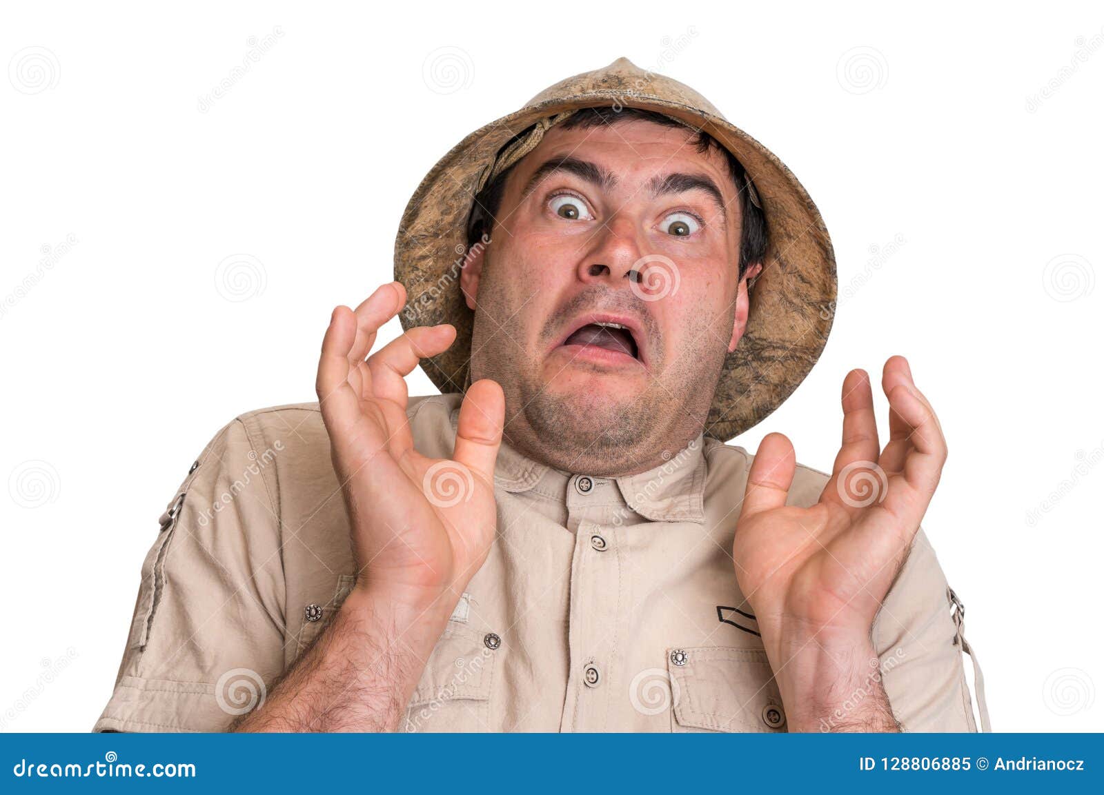 Scared Explorer Woman With Helmet Isolated On White Royalty-Free Stock ...