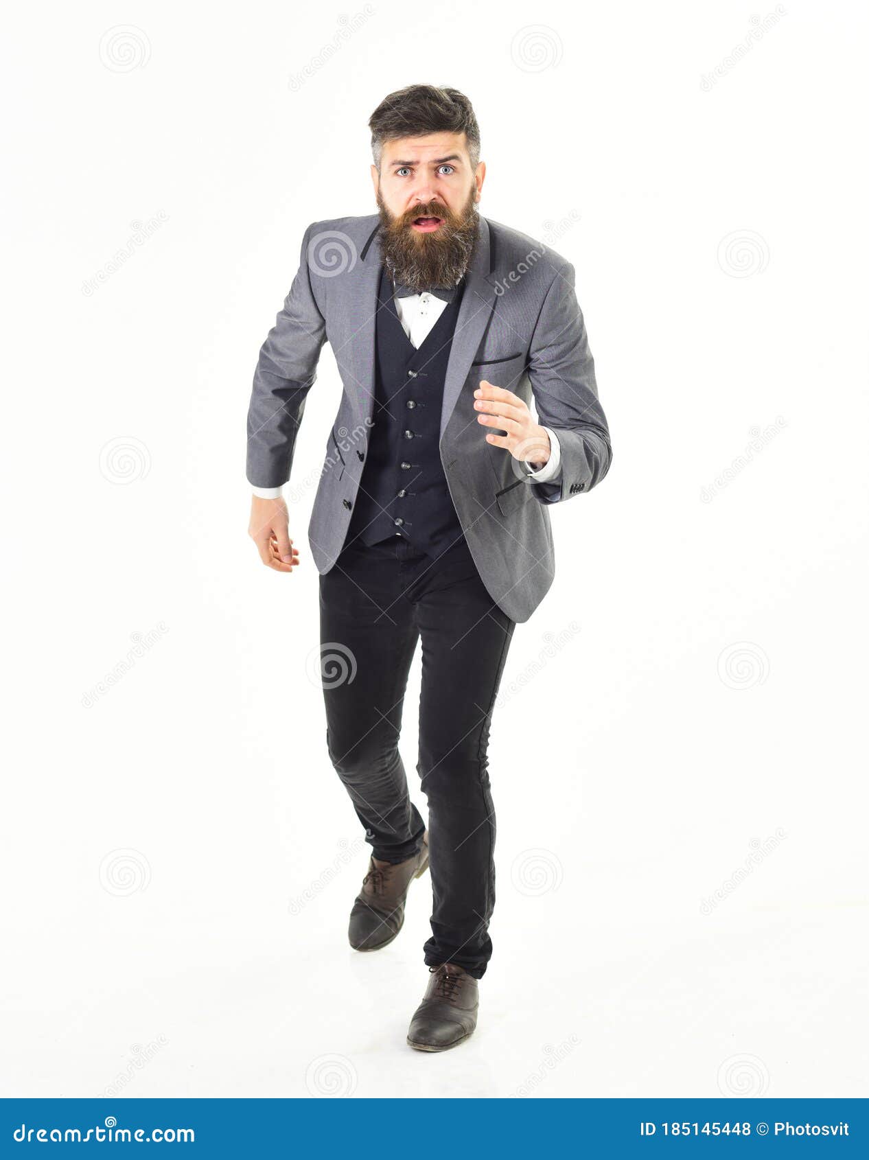 Scared Face Concept. Mature Man Running with Scared Face Stock Photo ...