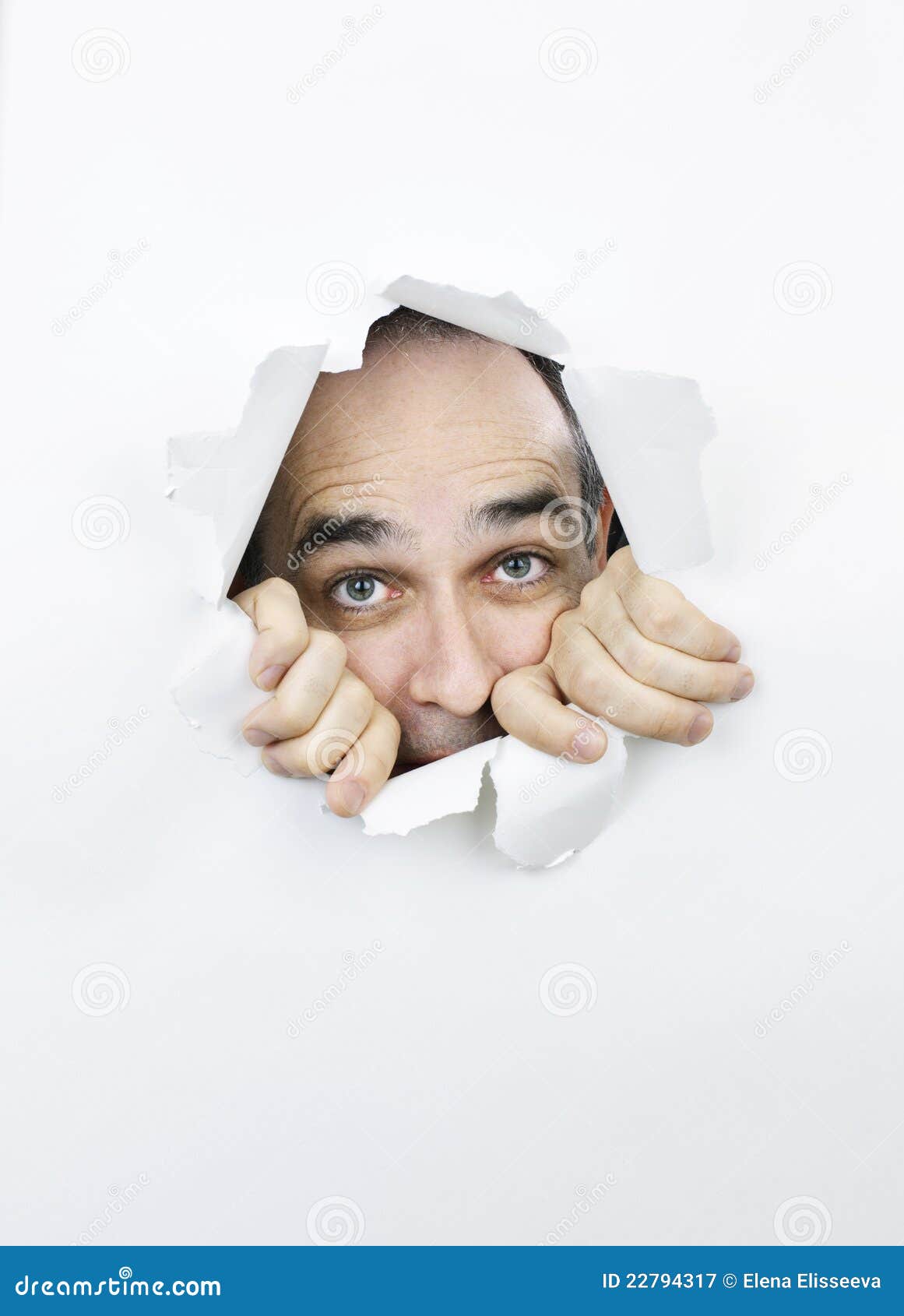 Scared Face Looking through Hole in Paper Stock Image - Image of ...