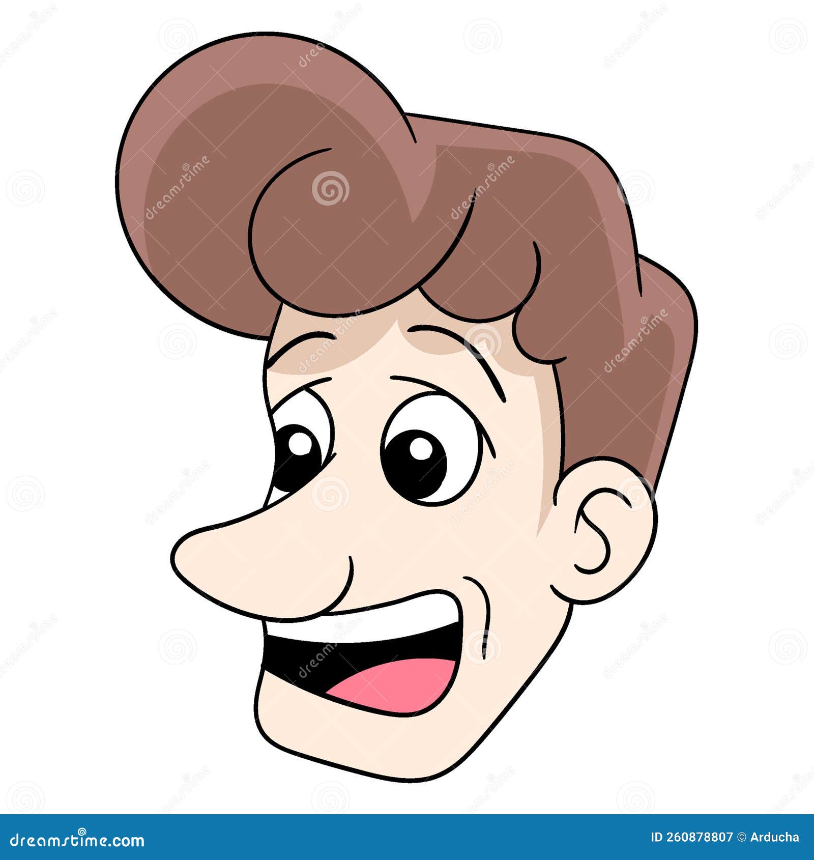 Scared Faced Brown Curly Haired Man Head Illustration Stock Vector ...
