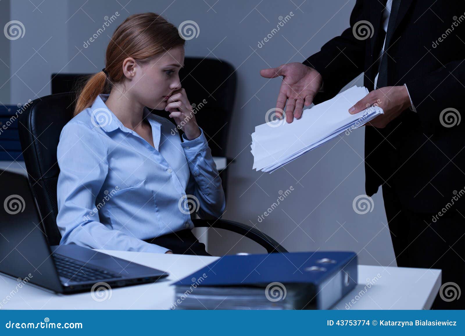 Scared female worker stock photo. Image of conflict, talk - 43753774