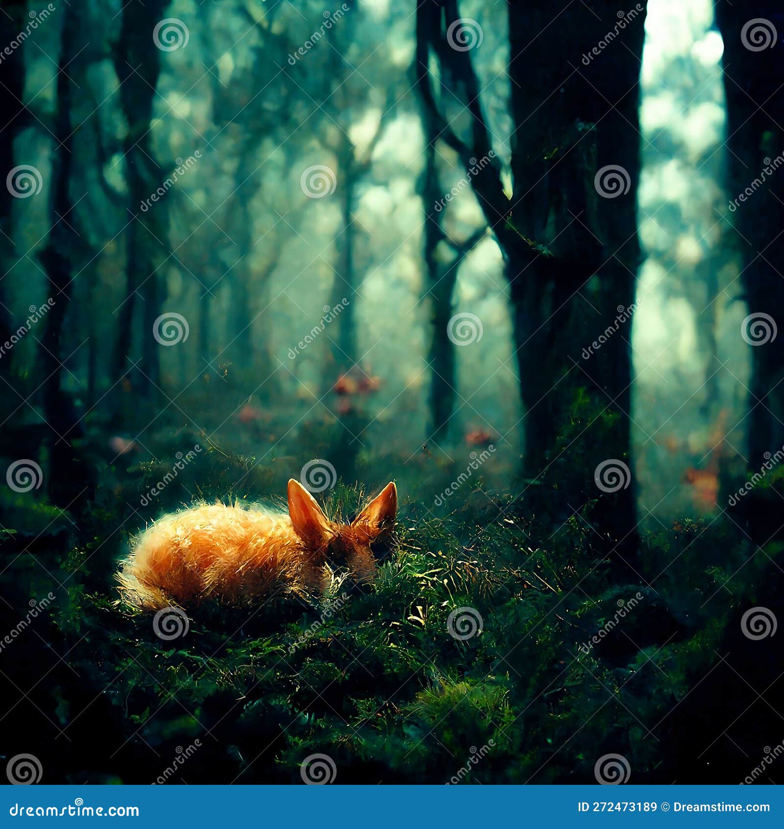 A Scared Fox Hiding in Forest Digital Art Stock Illustration ...