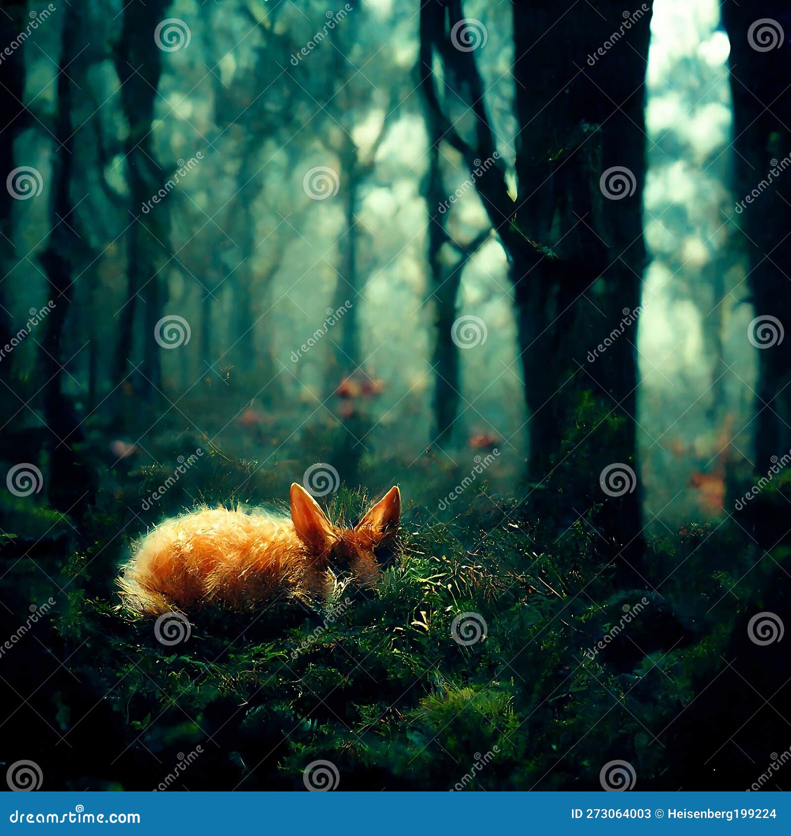 A Scared Fox Hiding in Forest Digital Art Stock Illustration ...