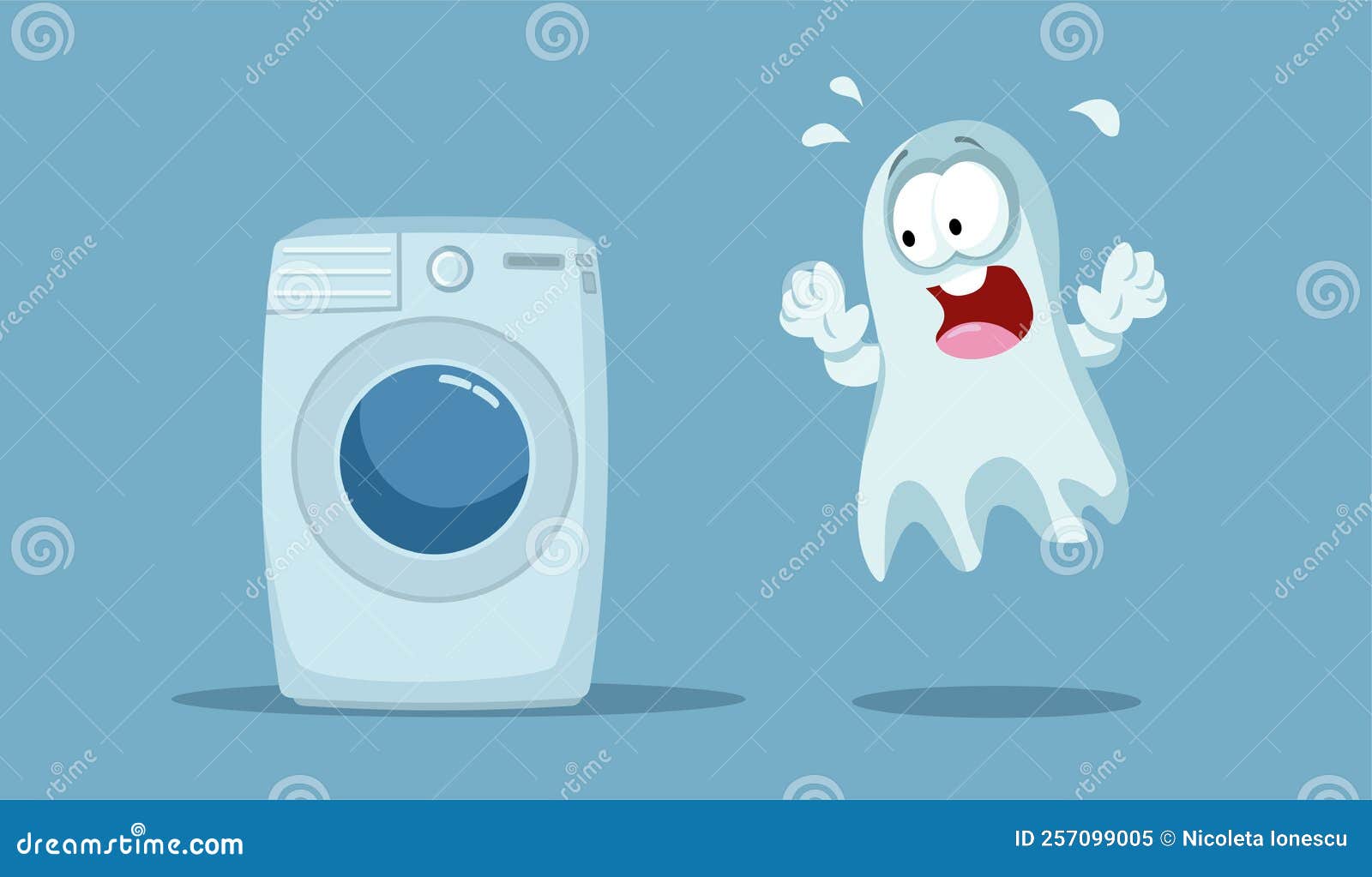 Scared Ghost Running Away from a Washing Machine on Halloween Stock ...