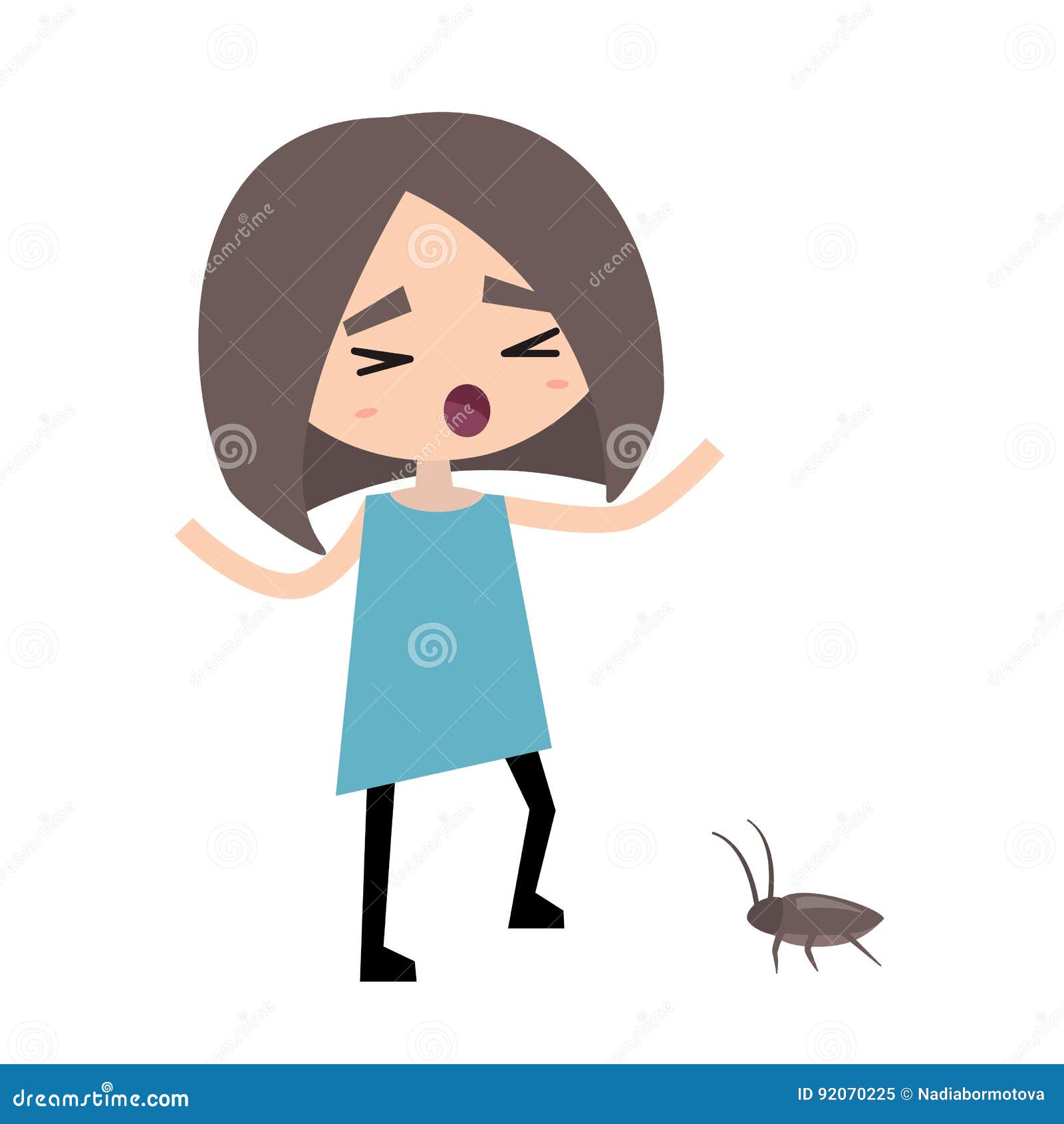 Scared Girl and a Cockroach Stock Vector - Illustration of isolated ...