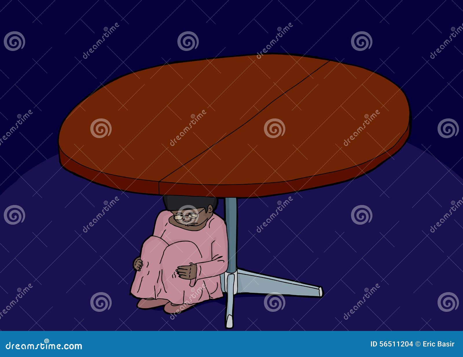 Scared Girl Hiding Under Table Stock Illustration - Illustration of ...
