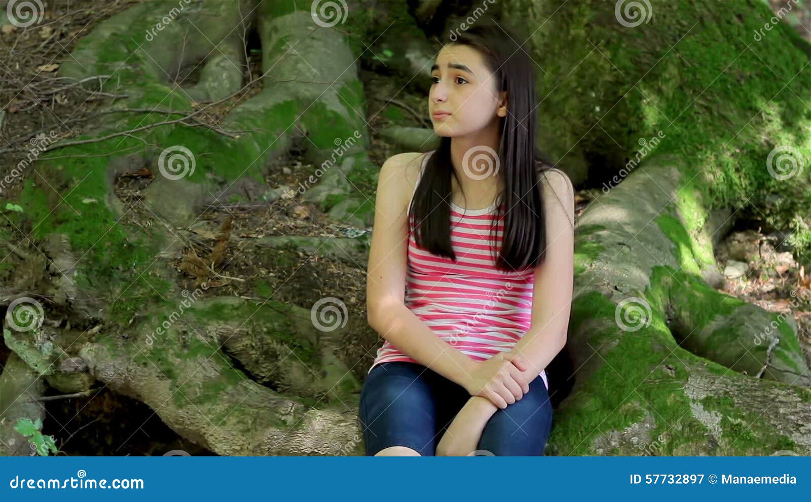 Scared girl lost in forest stock video. Video of challenge - 57732897