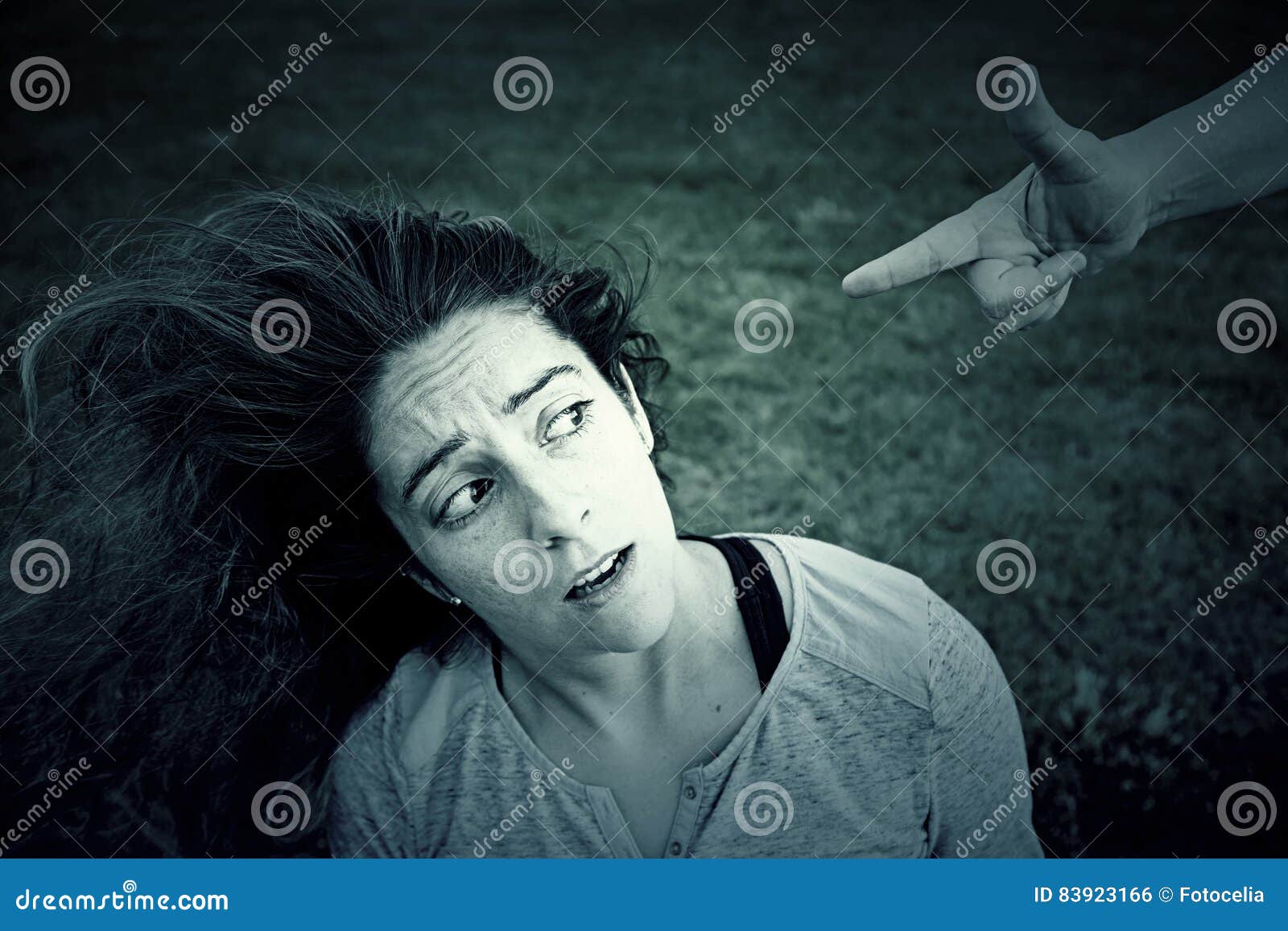 Scared Girl threat stock photo. Image of hands, fear - 83923166
