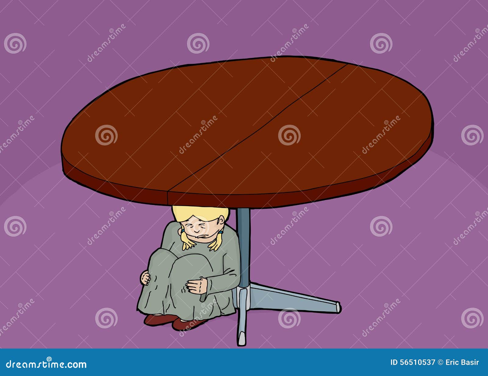 Scared Girl Under Table stock illustration. Illustration of crying ...