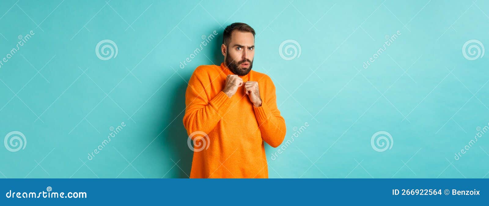 Scared Guy Jumping Startled, Looking at Something Scary, Standing in ...