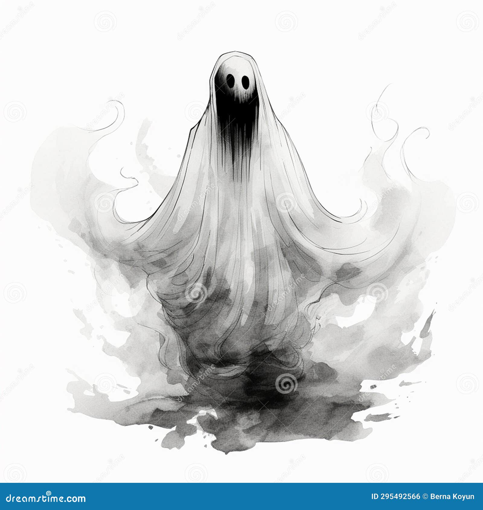 Scared Hand-Drawn Halloween Ghost Stock Illustration - Illustration of ...