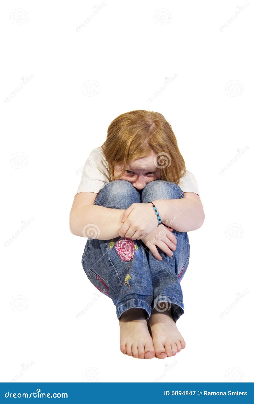 Scared Little Girl Sitting On Floor At Creepy Dark Night Royalty-Free ...