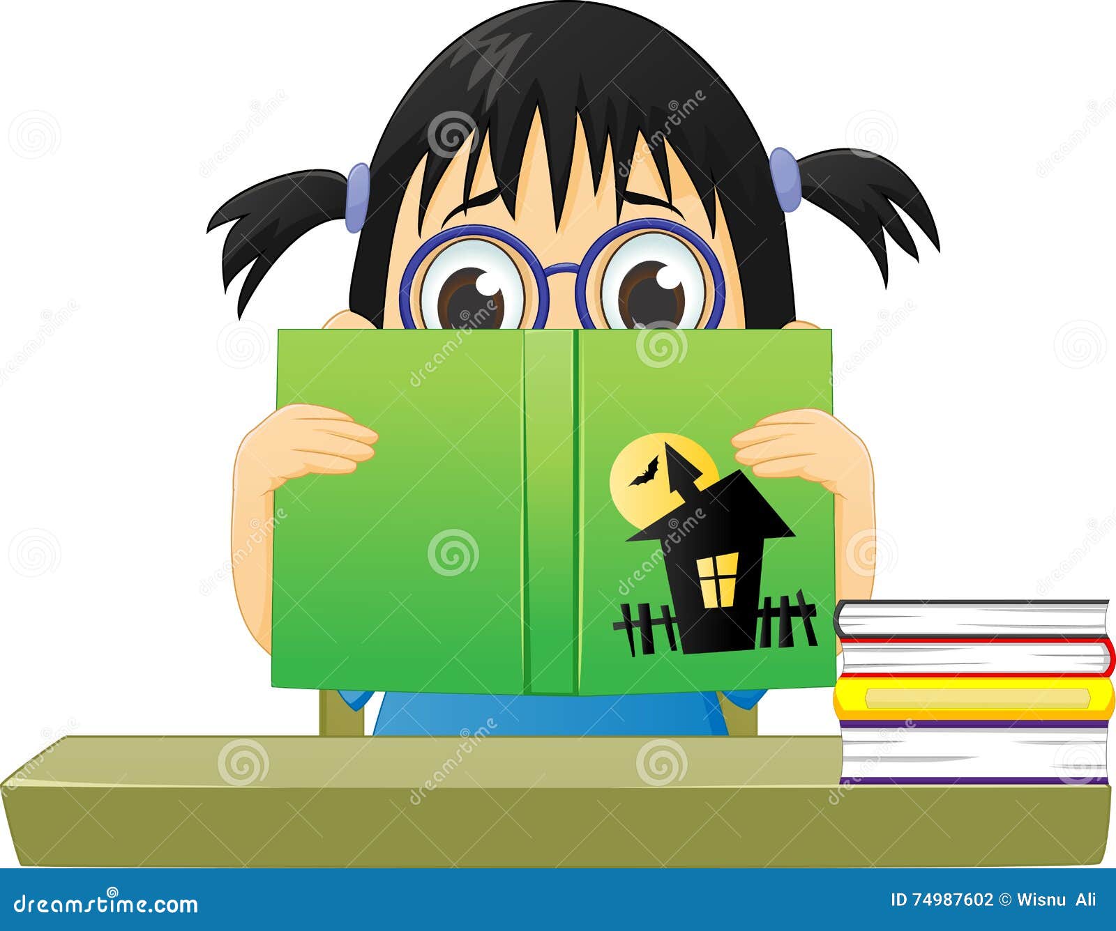 Scared Little Girl Reading a Horror Comic Strip Stock Vector ...