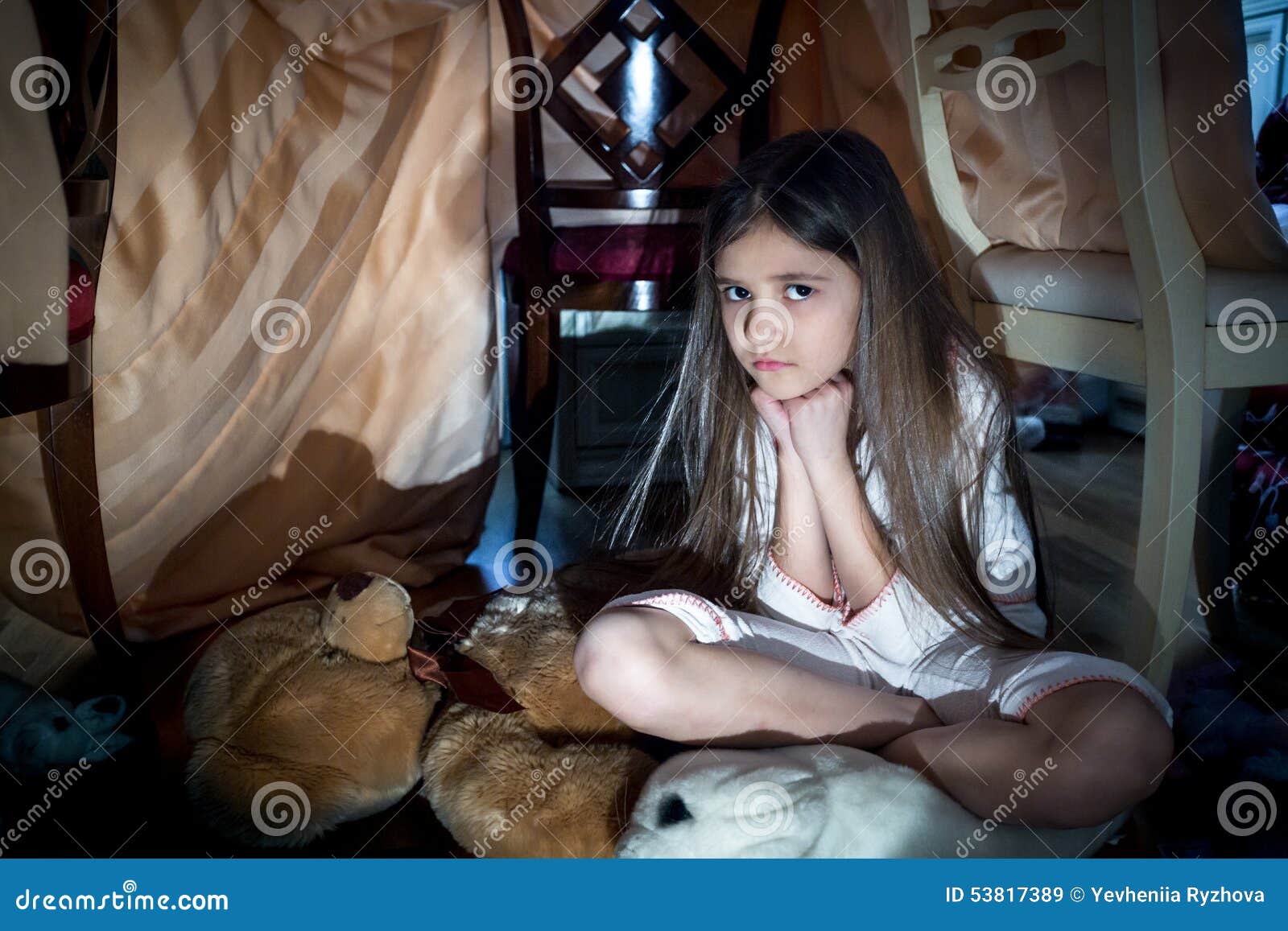 Scared Little Girl Sitting On Floor At Creepy Dark Night Royalty-Free ... Scared Little Girl Sitting On Floor At Creepy Dark Night Royalty-Free ...