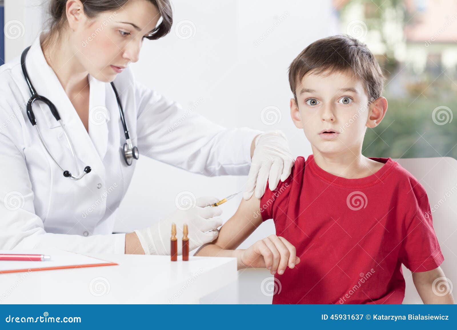Scared Little Patient during Injection Stock Image - Image of office ...