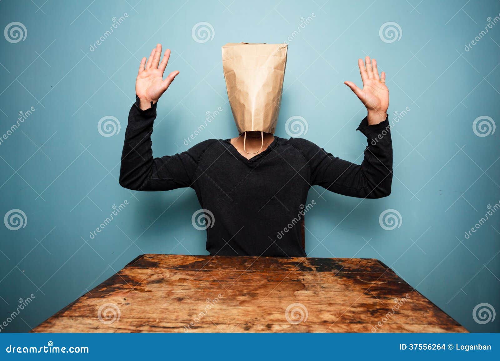 Scared Man with Bag Over Head Stock Photo - Image of lifestyle, hand ...