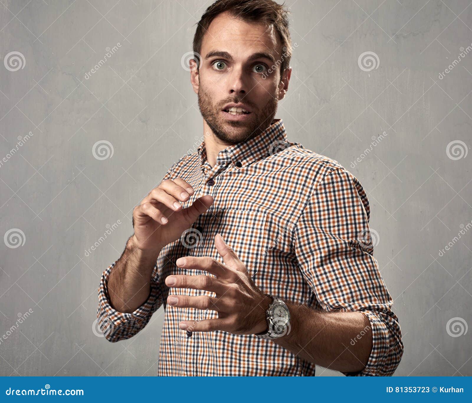 Scared man face. stock image. Image of fright, gesture - 81353723