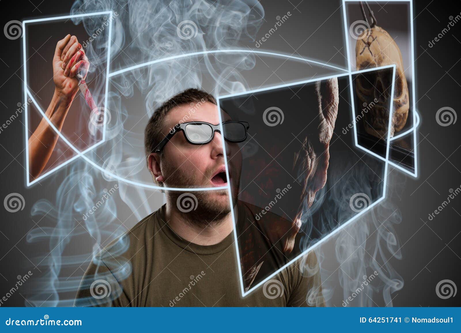Scared man in glasses stock image. Image of fear, blood - 64251741