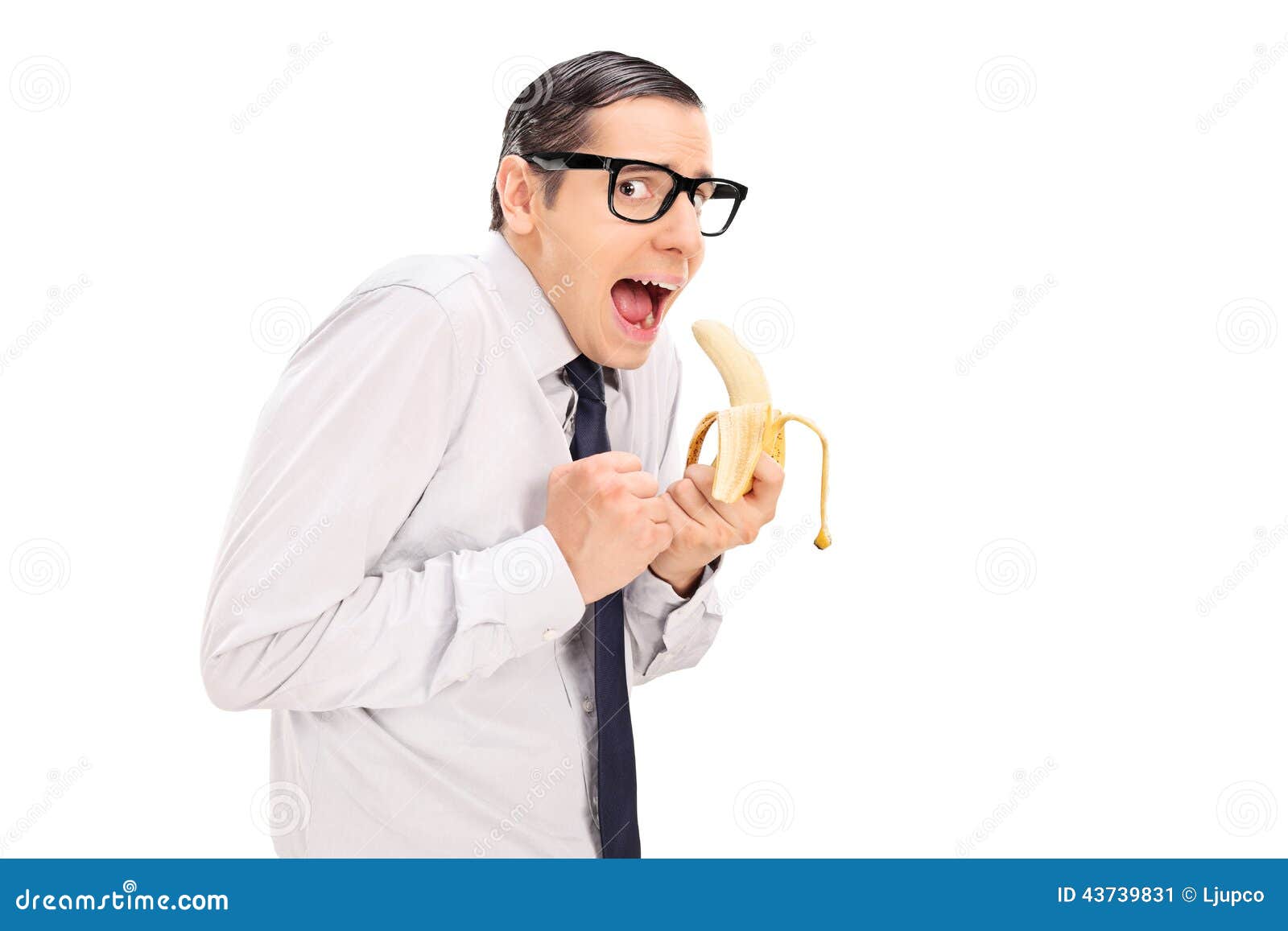 Scared Man with Glasses Eating a Banana Stock Image - Image of pilled ...