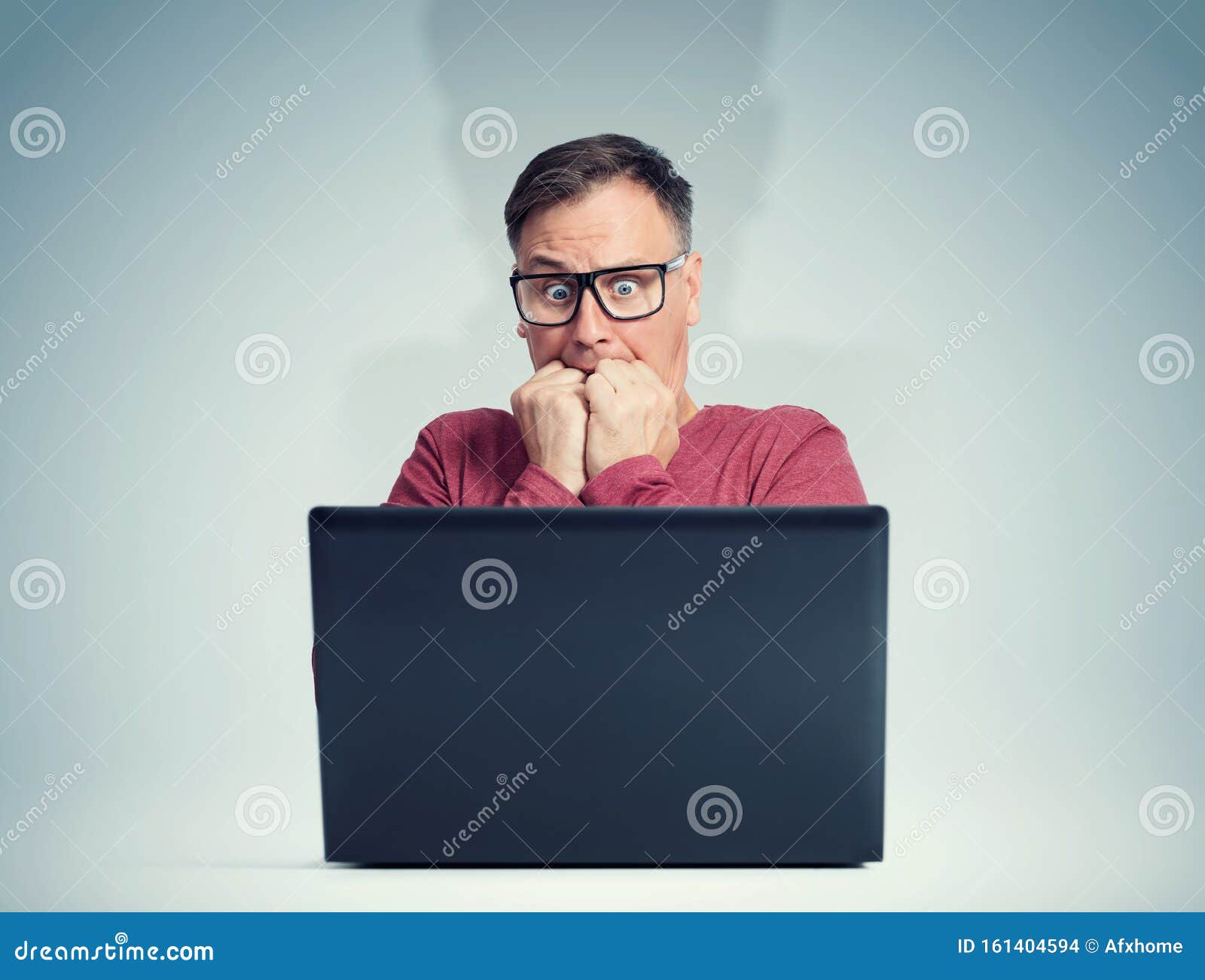 Scared Man with Glasses in Front of Laptop. Fear Emotion Concept Stock ...