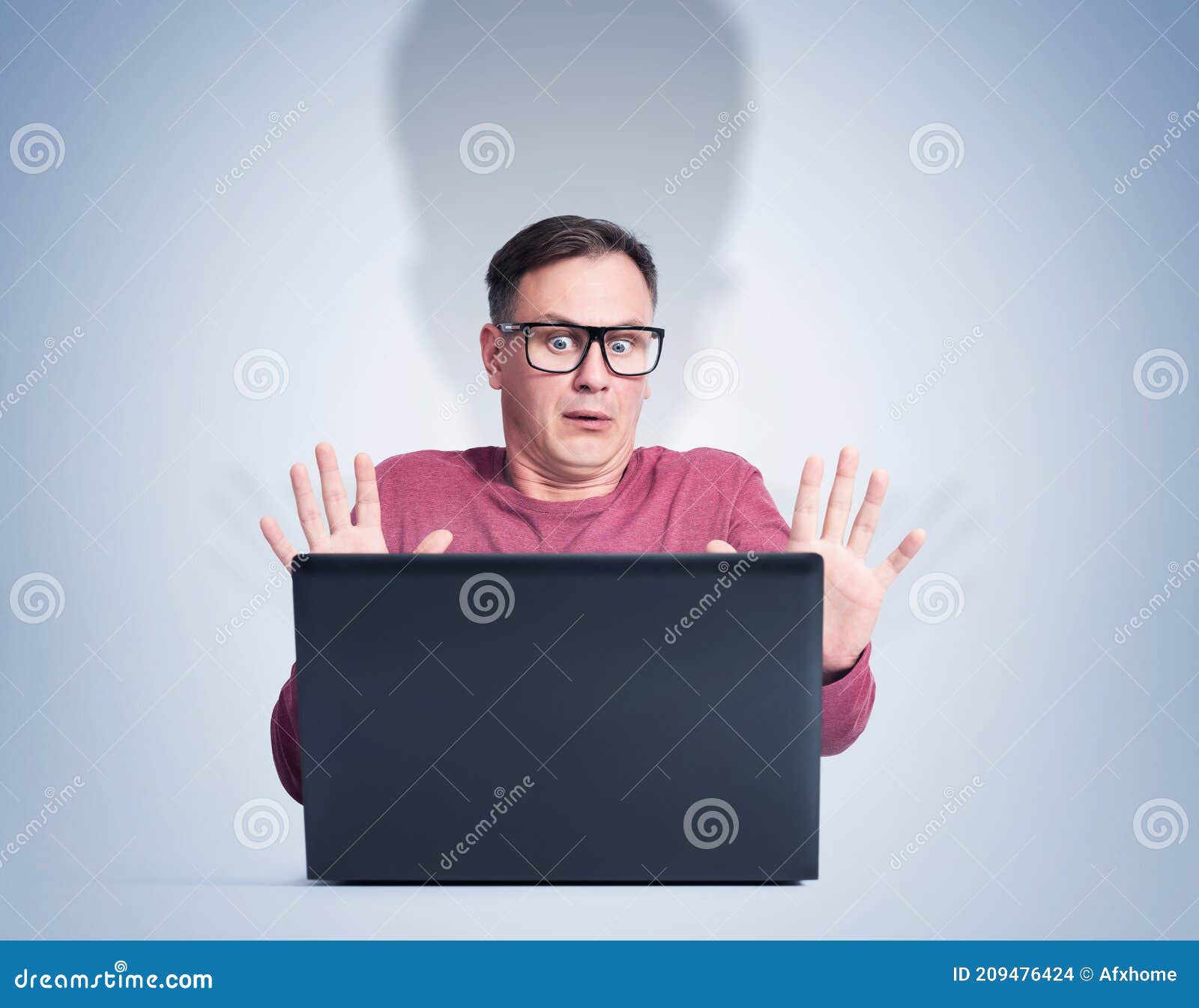 Scared Man with Glasses in Front of Laptop. Fear Emotion Concept Stock ...