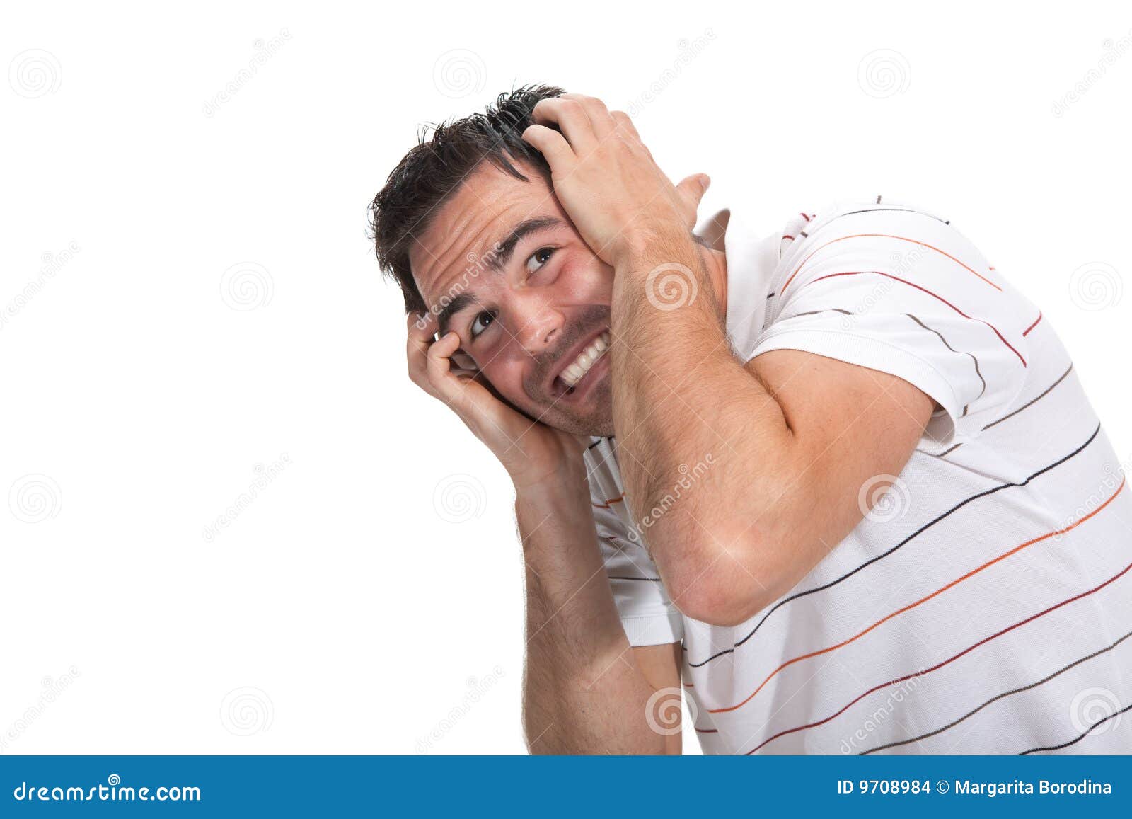 Scared Man with Hands on Head Stock Photo - Image of people, casual ...