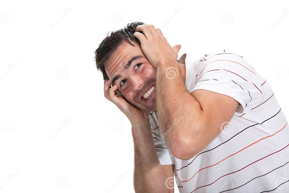 Scared Man with Hands on Head Stock Photo - Image of people, casual ...