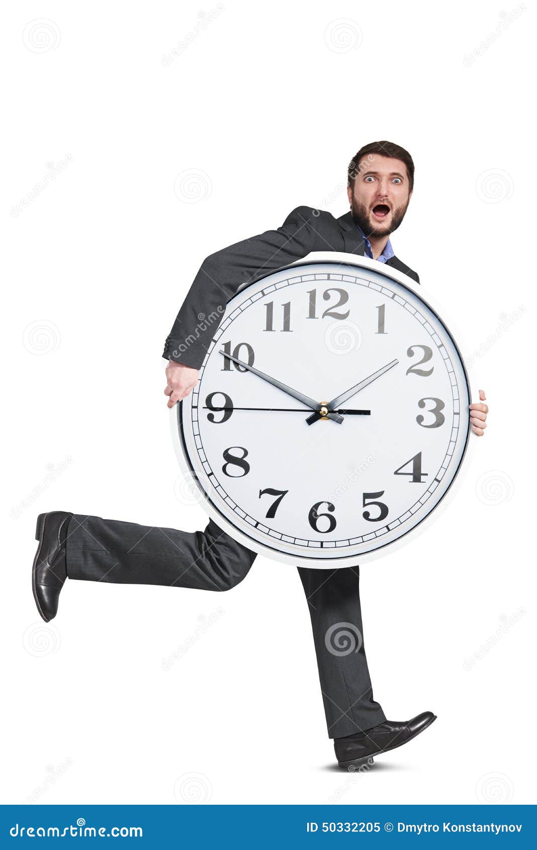 Scared Man Holding Big Clock Stock Image - Image of caucasian, person ...