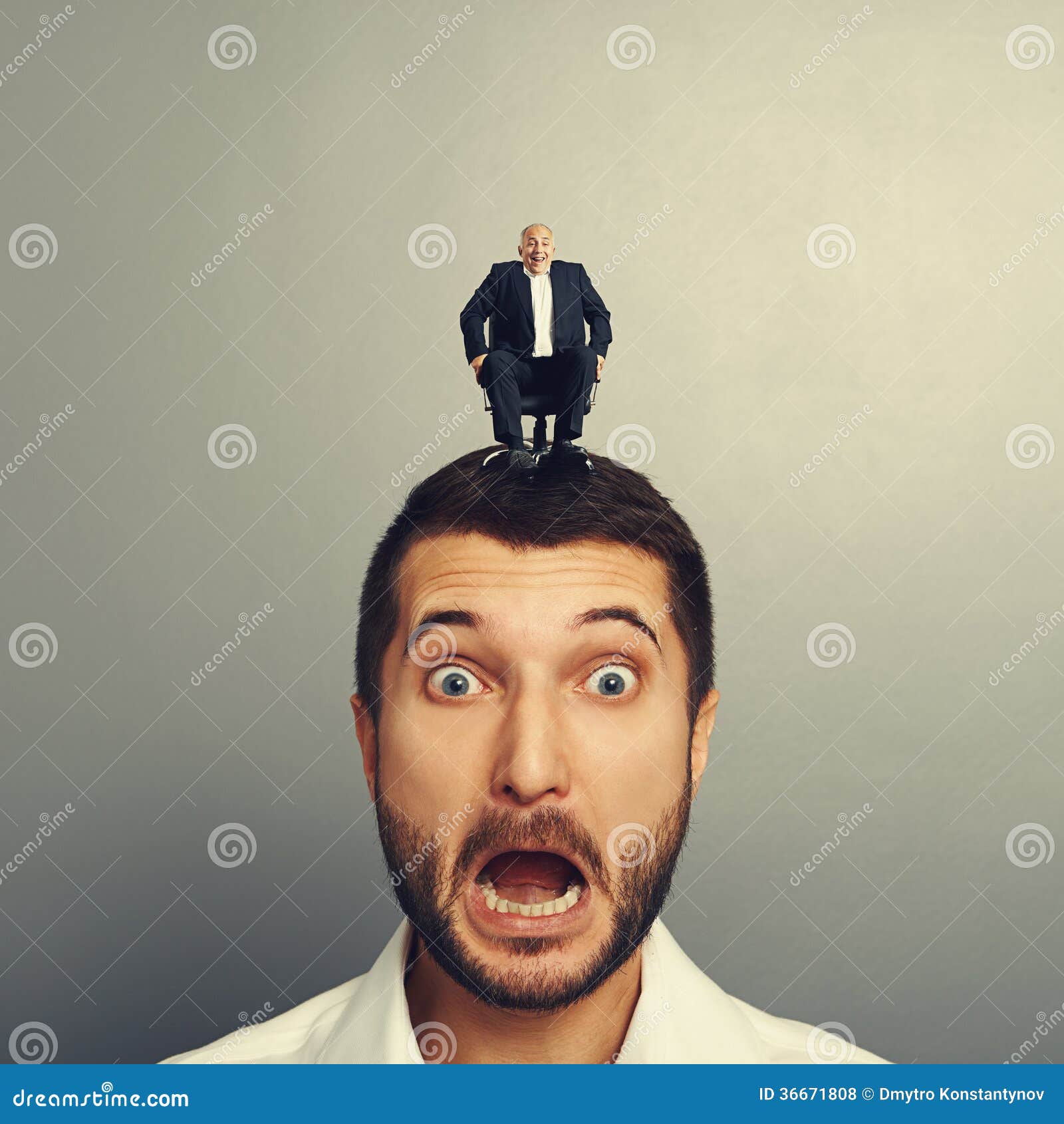 Scared Man with Laughing Boss Stock Photo - Image of expression ...