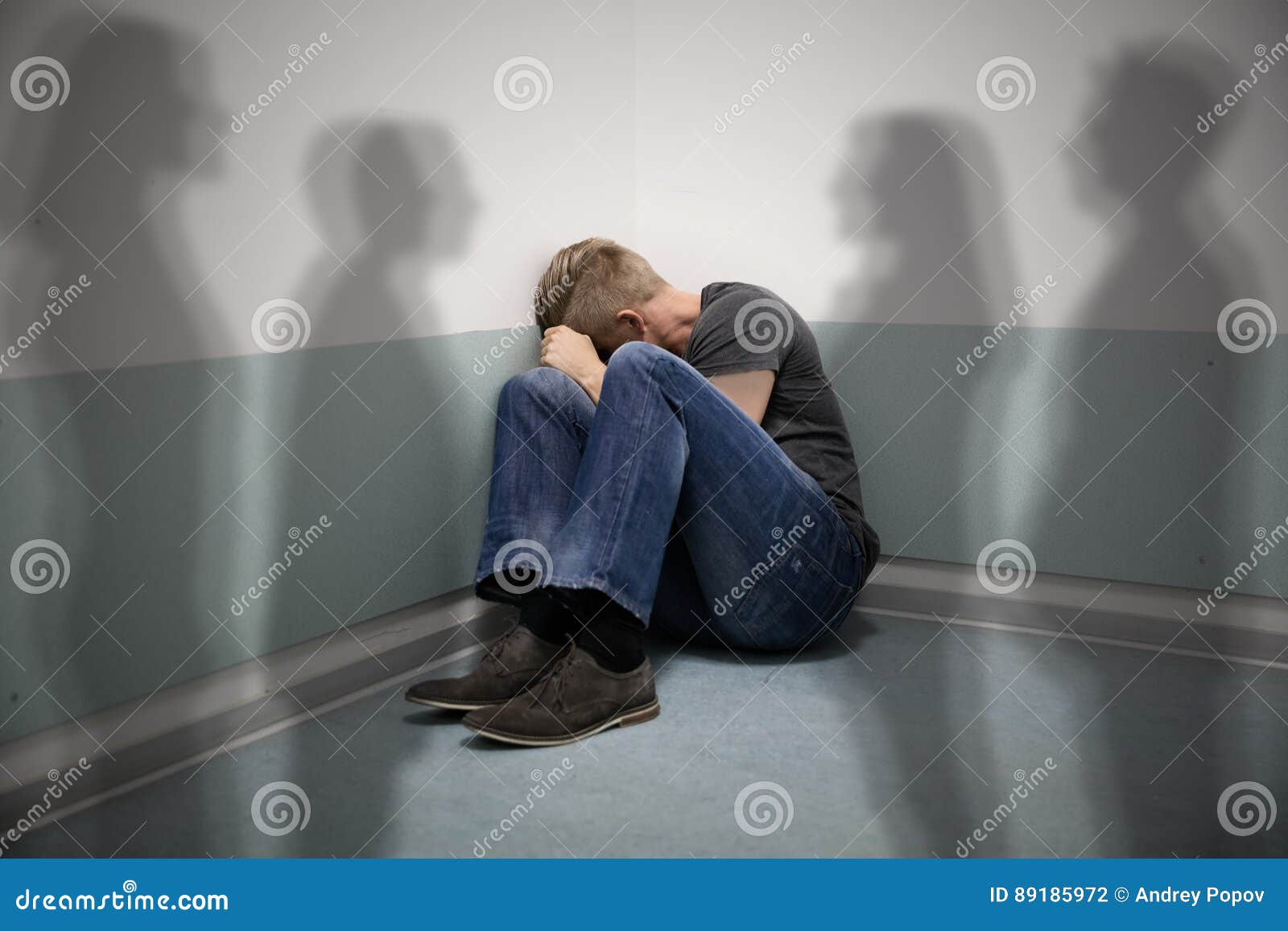 Scared Man with Other People Shadows on Wall Stock Photo - Image of ...