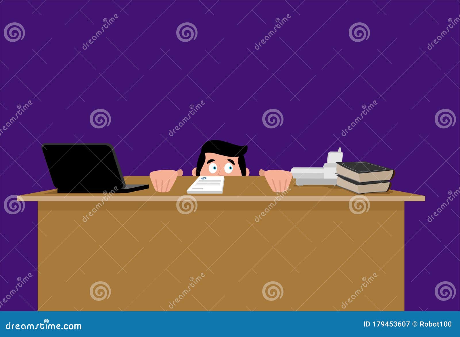 Scared Man Peeks Out from Under Table. Vector Illustration Stock Vector ...