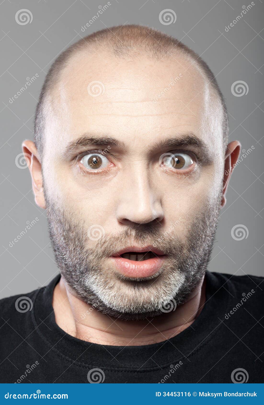 Scared Man Portrait Isolated on Gray Stock Photo - Image of male, head ...