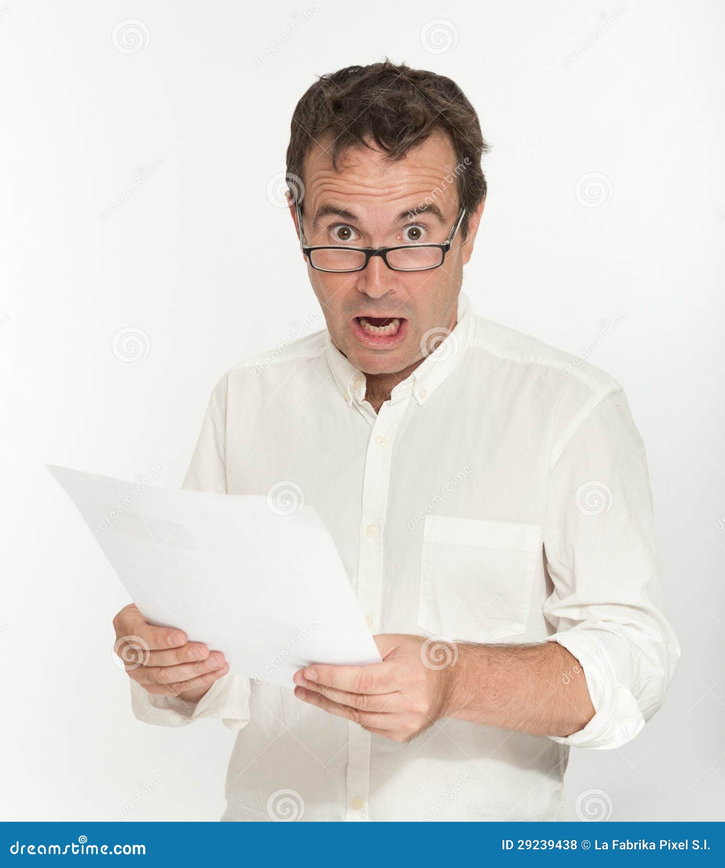 Scared Man Reading a Document Stock Photo - Image of shock, reading ...