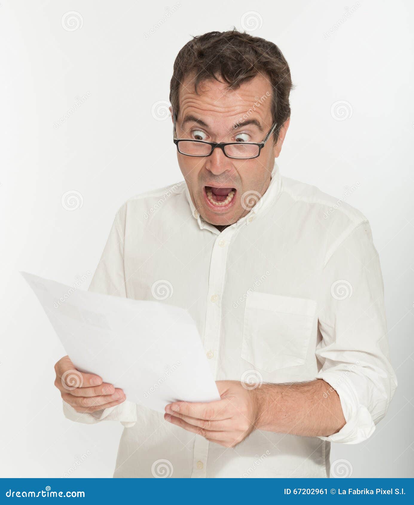 Scared Man Reading a Document Stock Image - Image of print, dubious ...