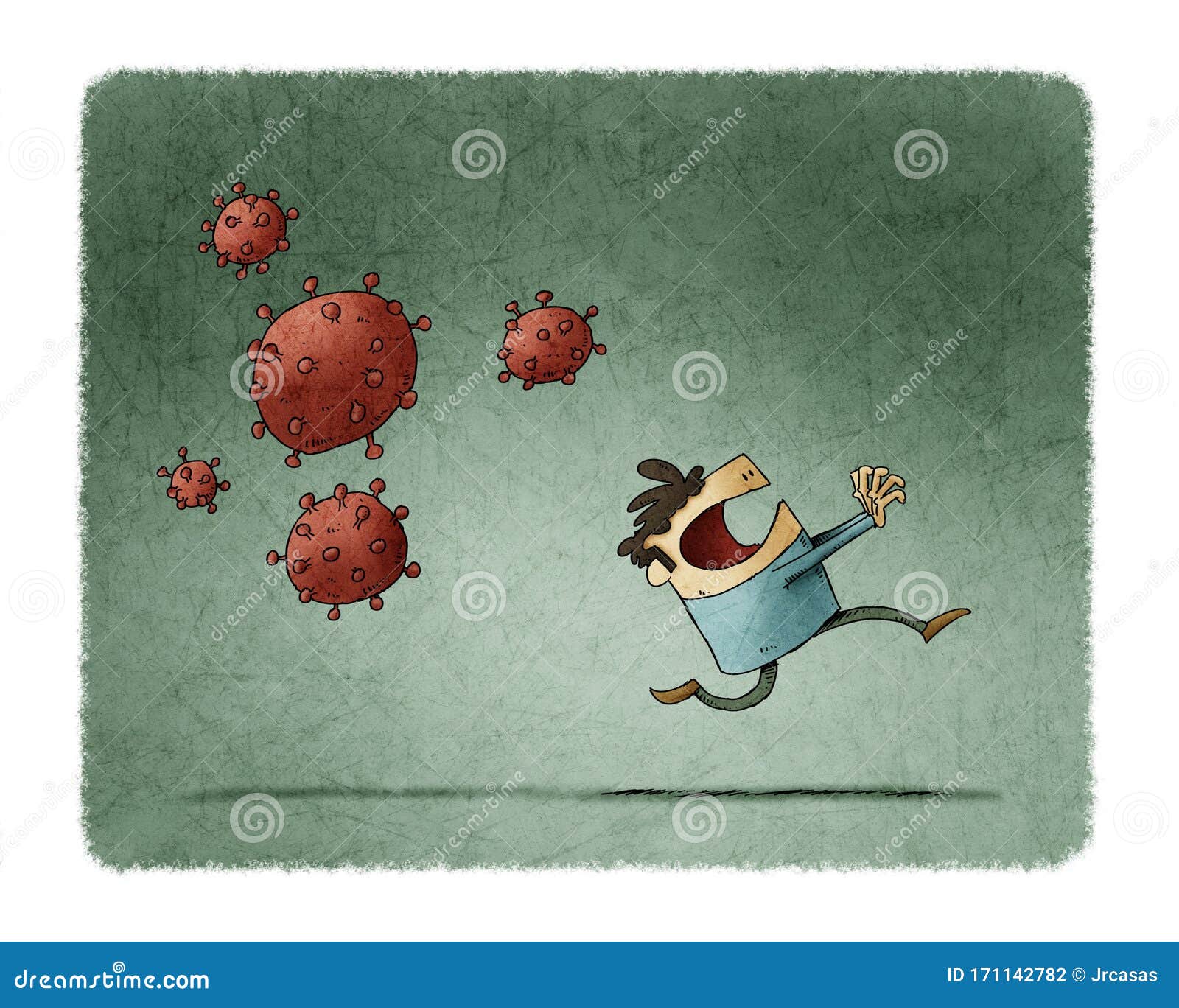 Scared Man Runs because Behind Come Some Very Contagious Viruses Stock ...