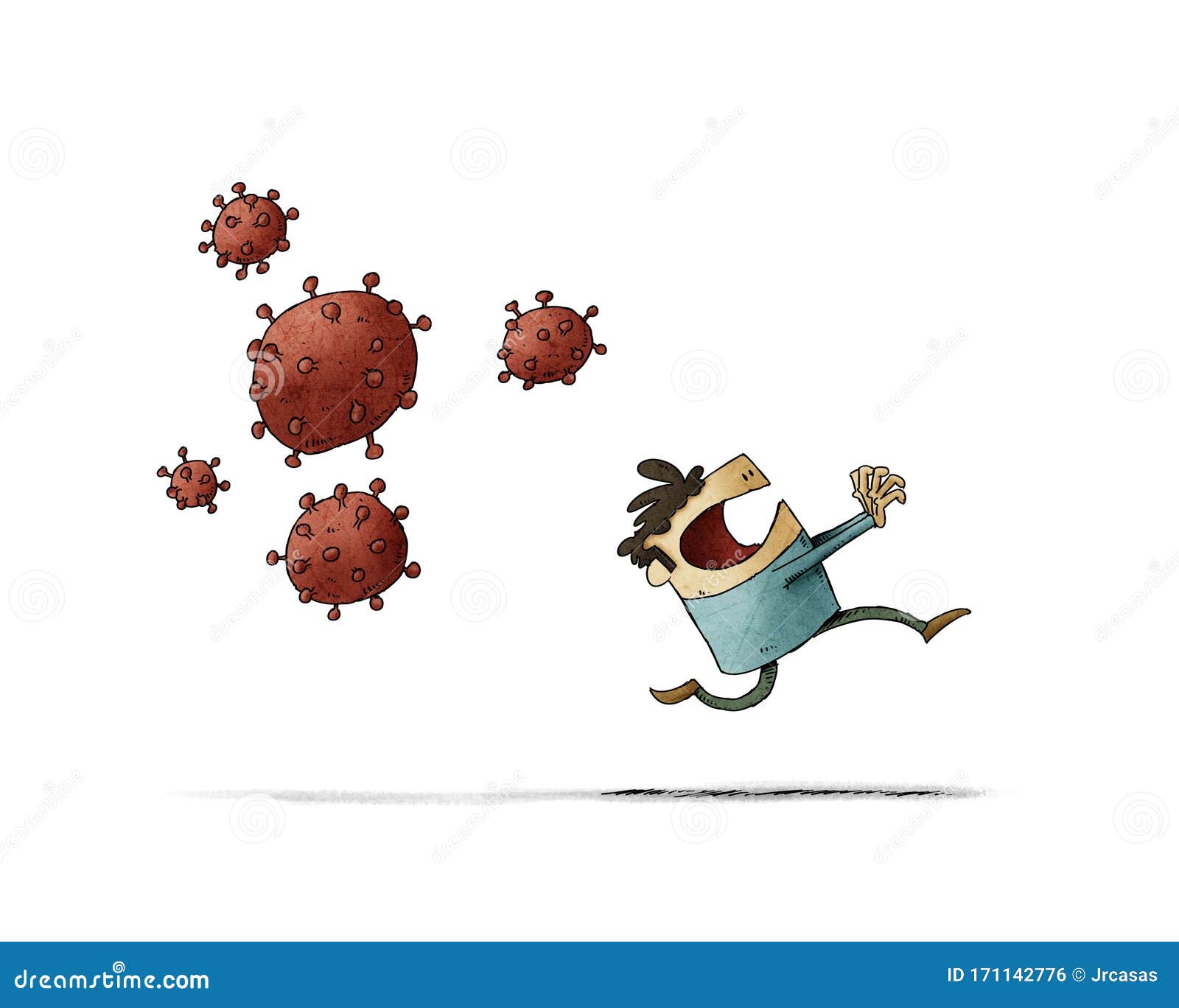 Scared Man Runs because Behind Come Some Very Contagious Viruses ...