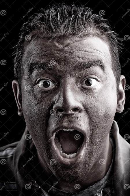 Scared Man Screaming stock image. Image of mouth, black - 20705451