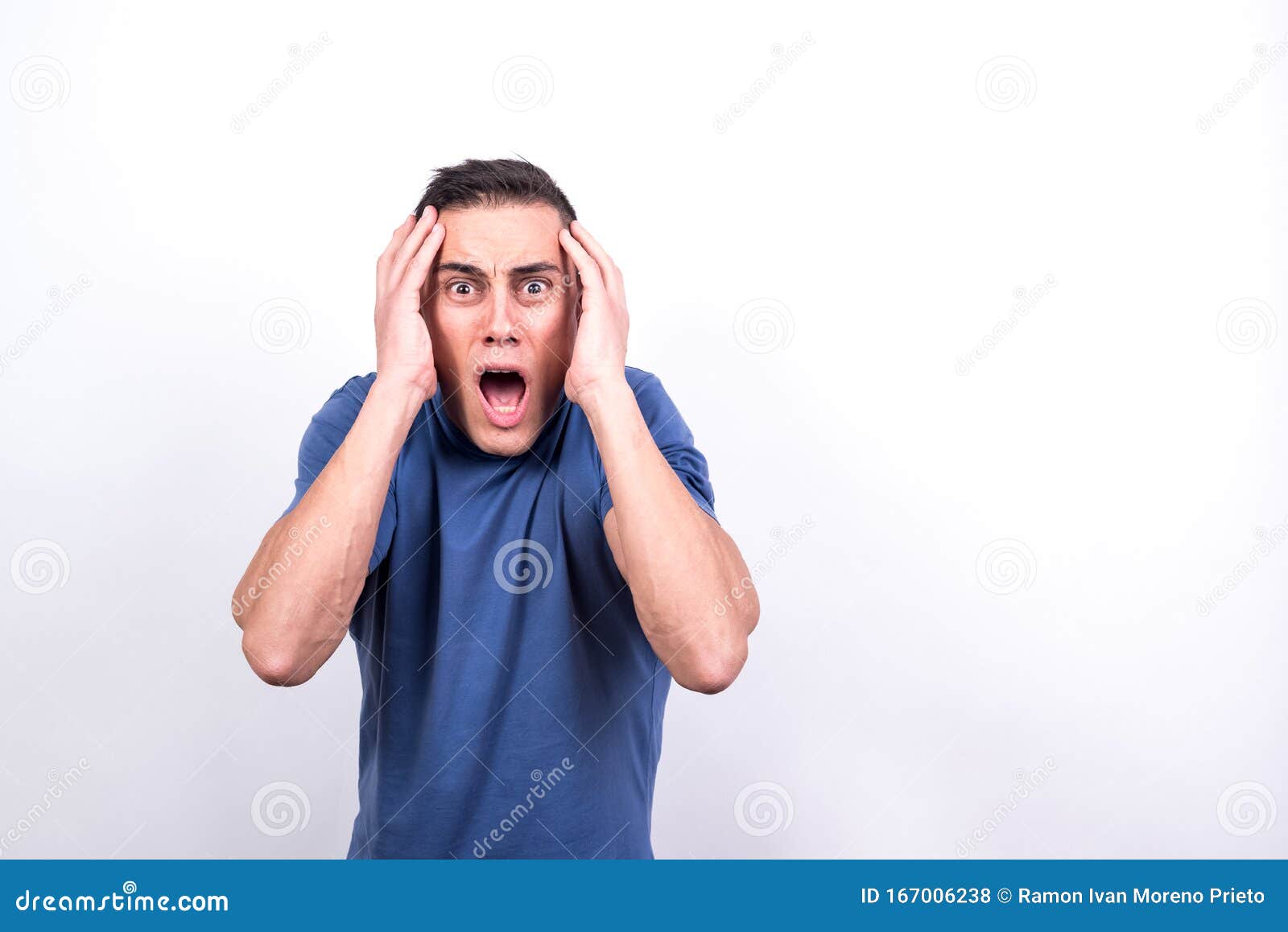 Scared man stock photo. Image of isolated, white, anguish - 167006238
