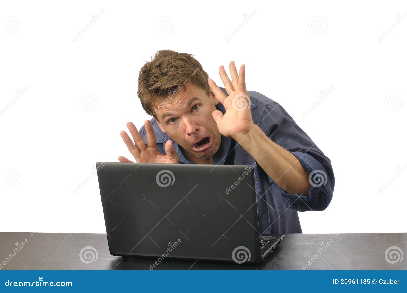 Scared office worker stock image. Image of computer, white - 20961185