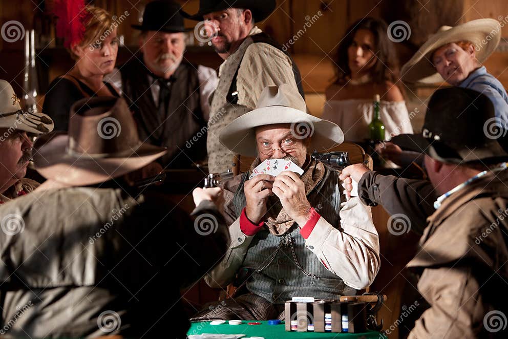 Scared Old Cowboy Caught Cheating Stock Image - Image of weapon, woman ...