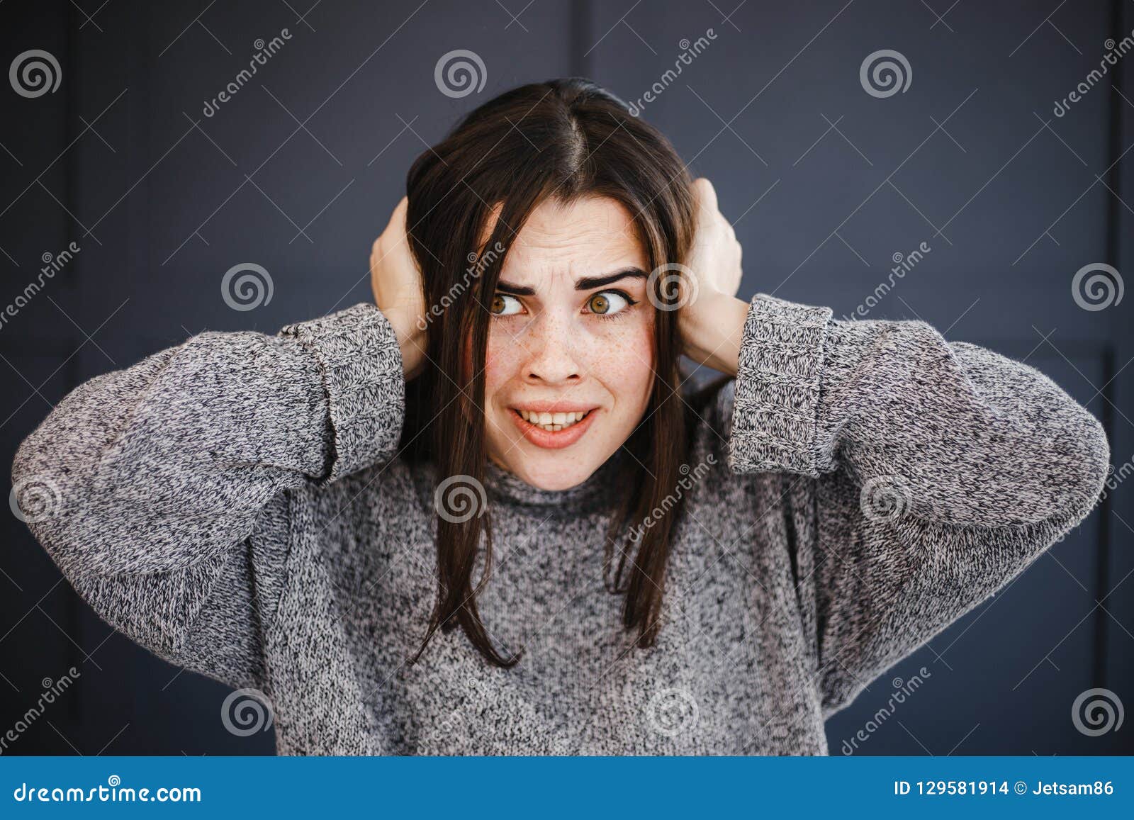 Scared Panicked Woman Covering Ears with Hands Stock Photo - Image of ... Scared Panicked Woman Covering Ears with Hands Stock Photo - Image of ...