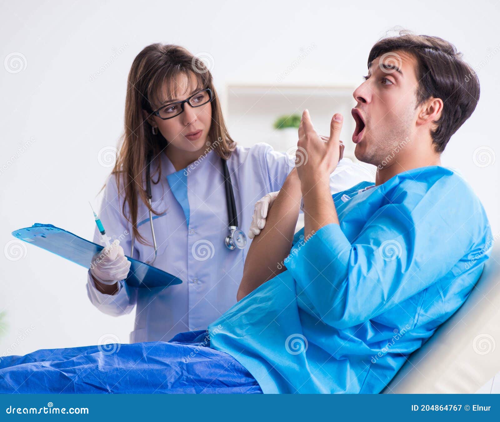 Scared Patient Man Getting Ready for Flu Shot Stock Image - Image of ...