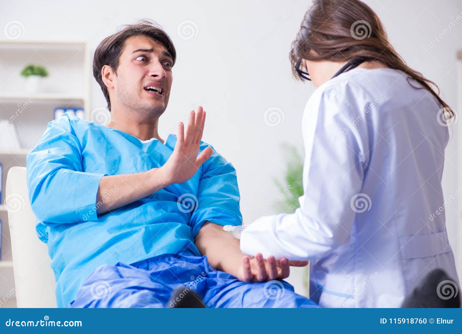 The Scared Patient Man Getting Ready for Flu Shot Stock Photo - Image ...