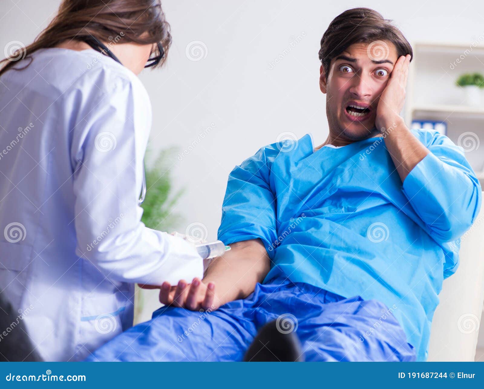 Scared Patient Man Getting Ready for Flu Shot Stock Photo - Image of ...