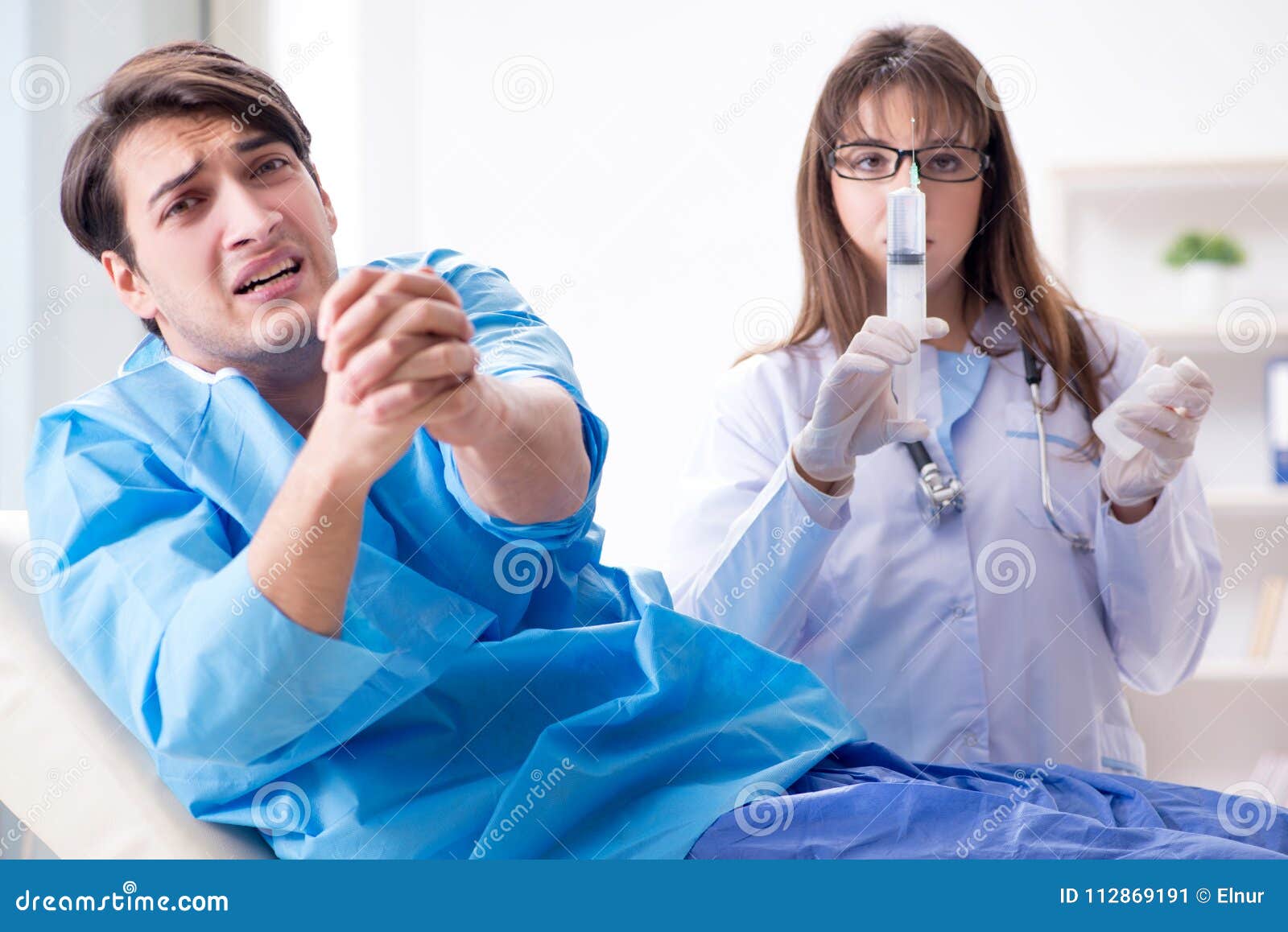 The Scared Patient Man Getting Ready for Flu Shot Stock Image - Image ...