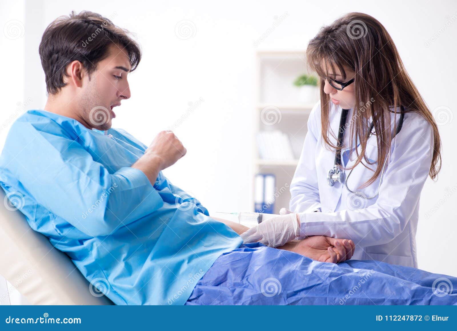 The Scared Patient Man Getting Ready for Flu Shot Stock Photo - Image ...