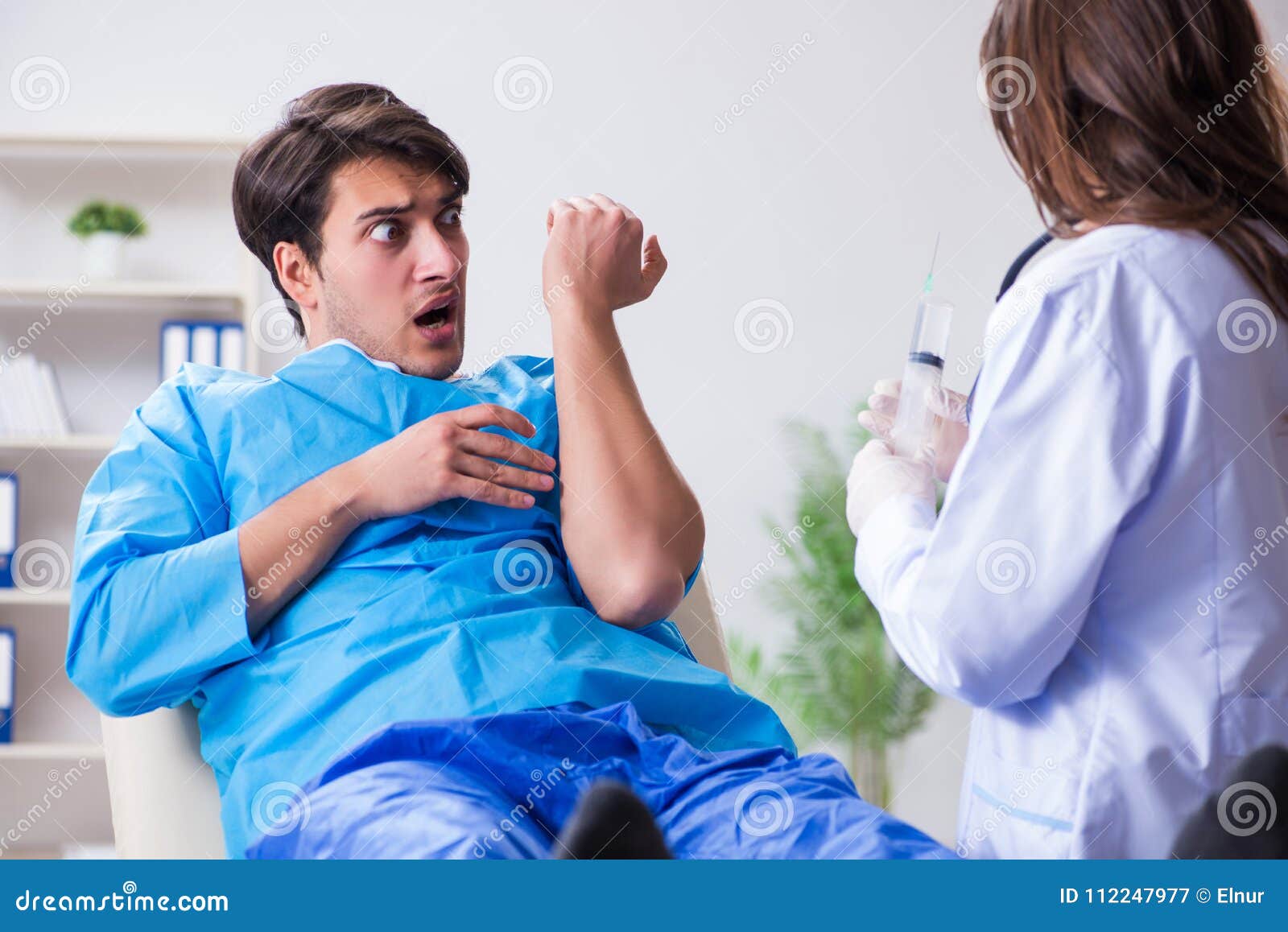 The Scared Patient Man Getting Ready for Flu Shot Stock Image - Image ...